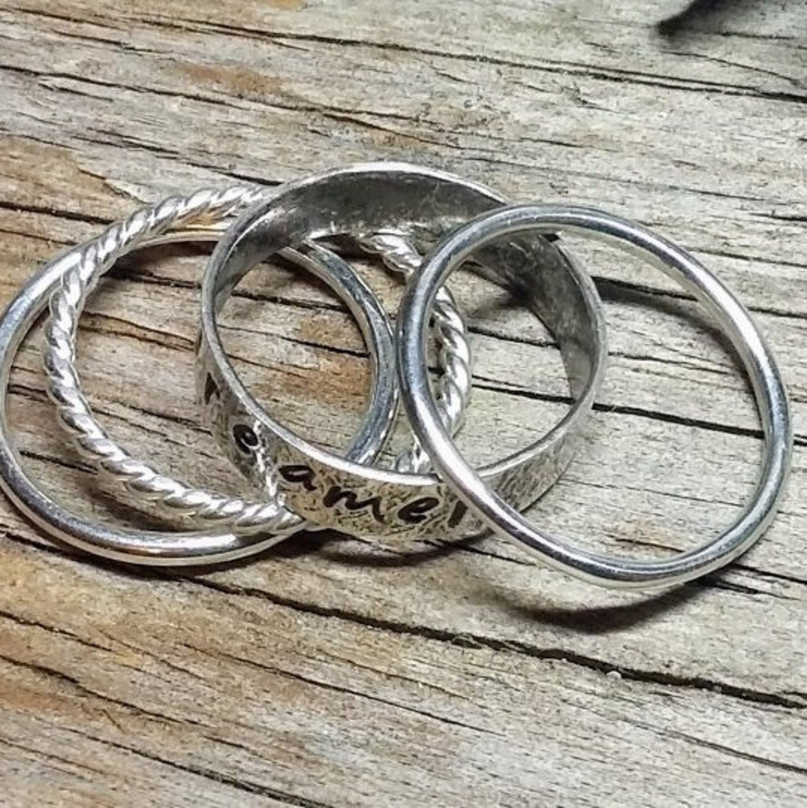 Silver Ring Set Silver Stackable Rings Stamped Silver Rings - Etsy