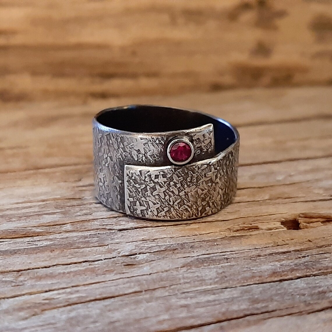 Silver Ruby Ring Wide Band Silver Ring Wrap Around Ring | Etsy