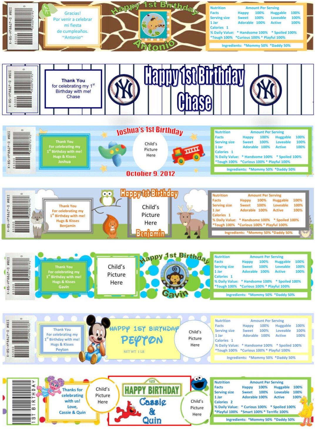 Printable Baby Food Jar (custom Labels) Birthday Sample Boys - Etsy