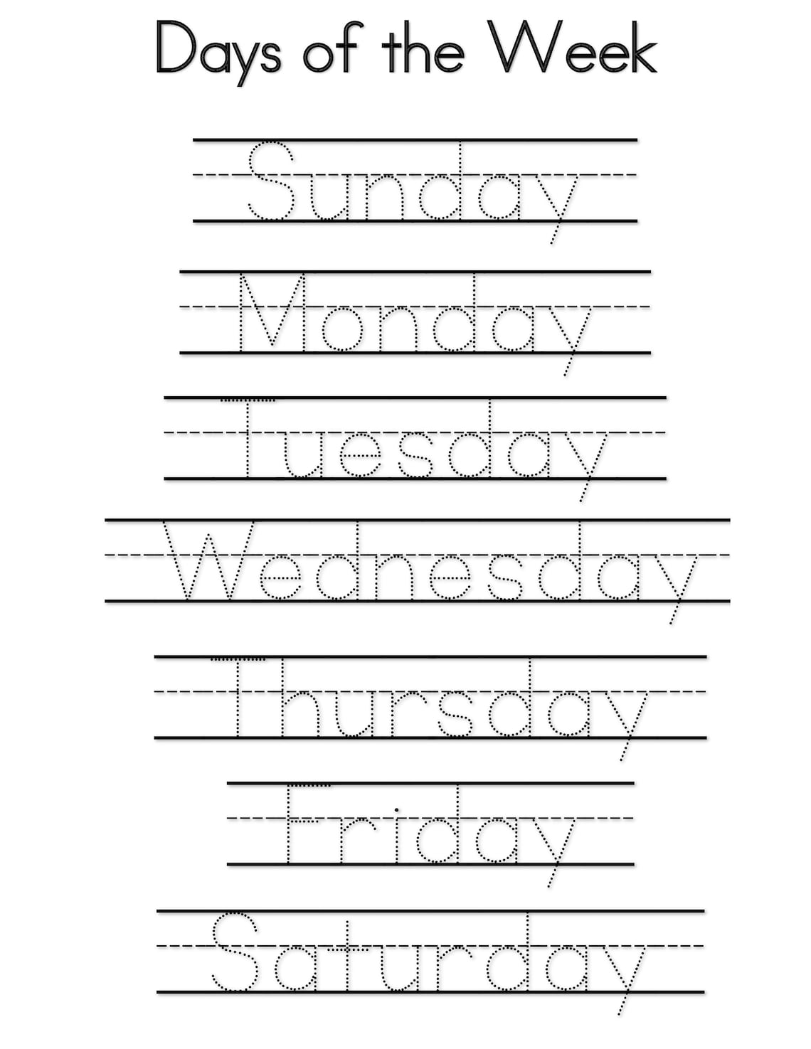 Days of the Week Writing Practice (digital Print) - Etsy
