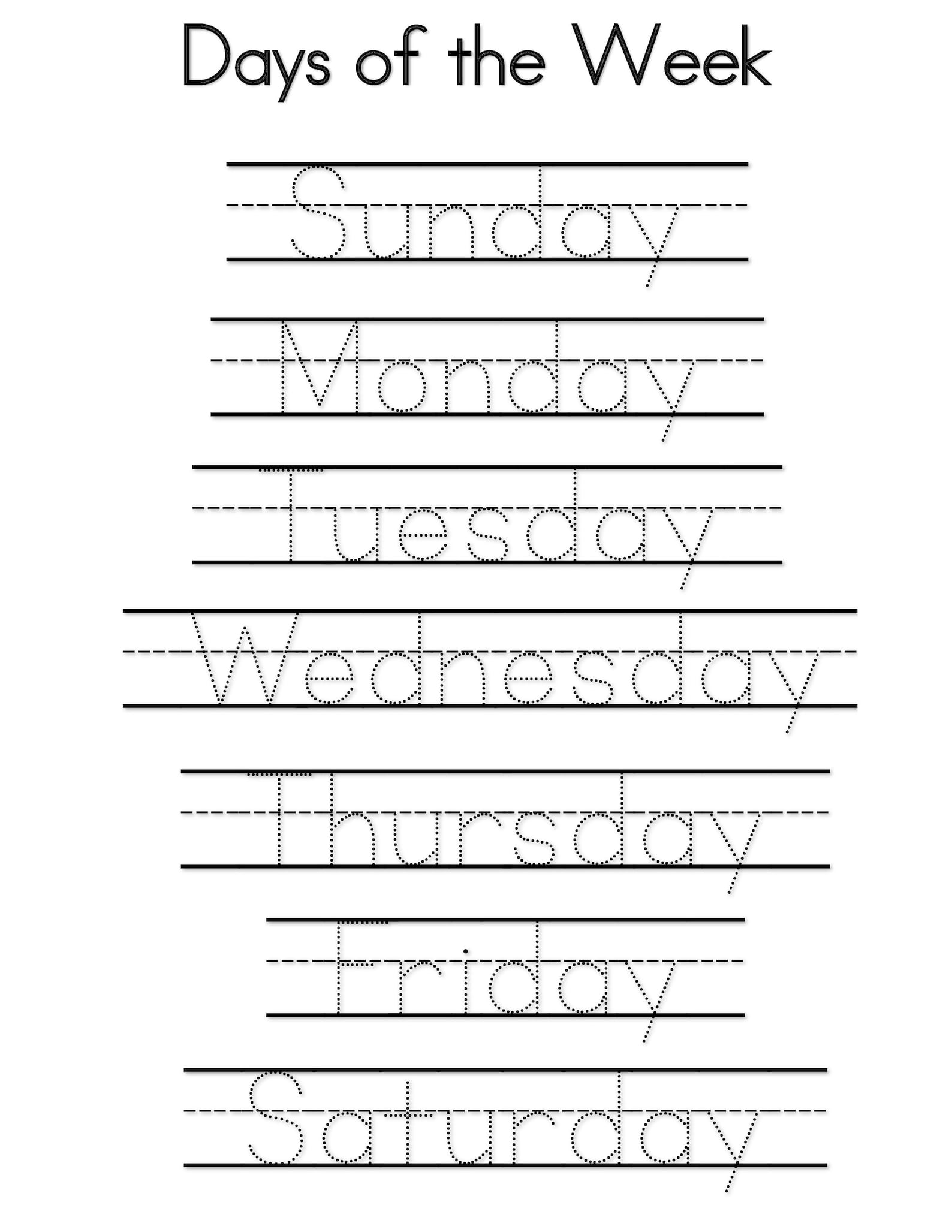 Days of the Week Writing Practice (digital Print) - Etsy