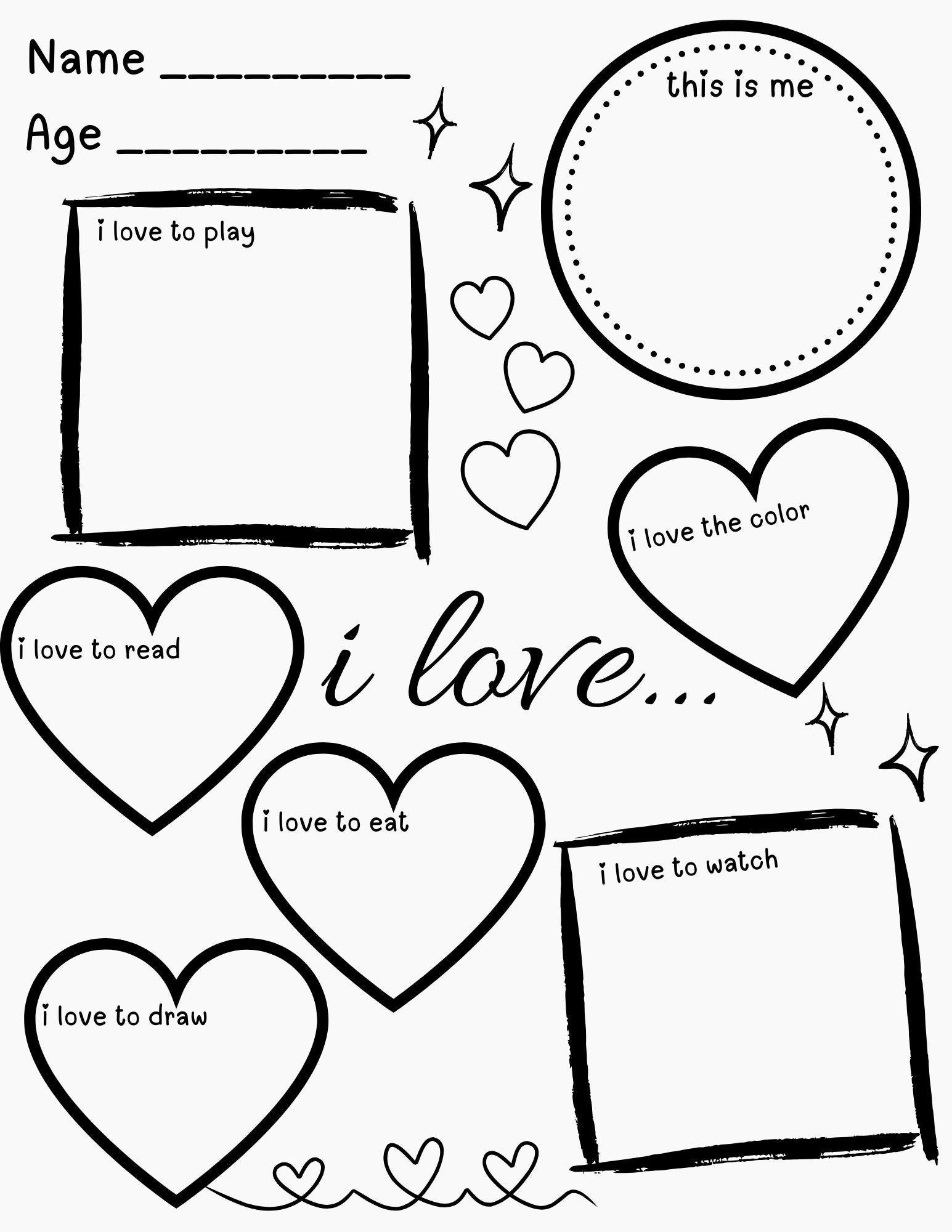 Printable Things I Love Valentine Worksheet - Etsy