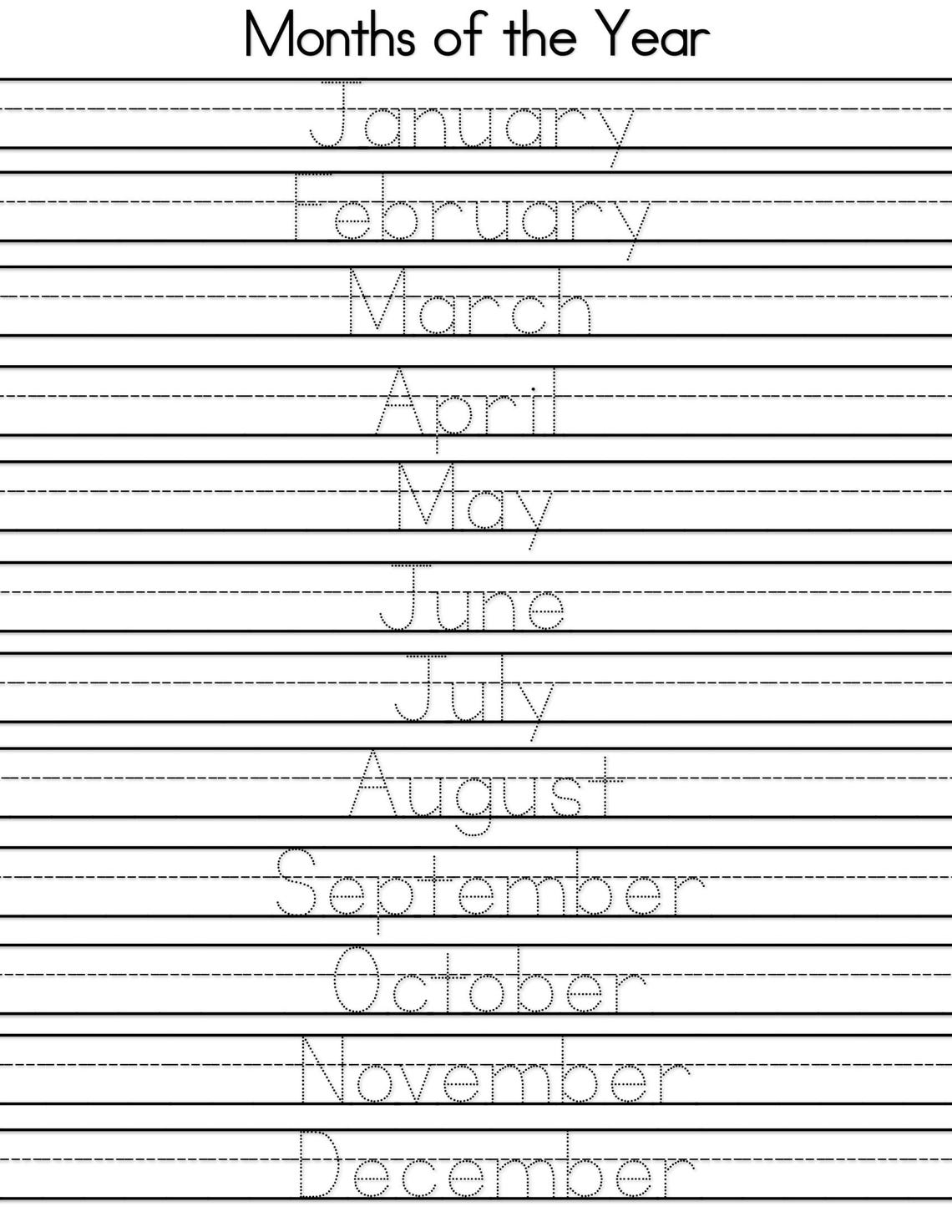 Months of the Year Writing Practice (digital Print) - Etsy