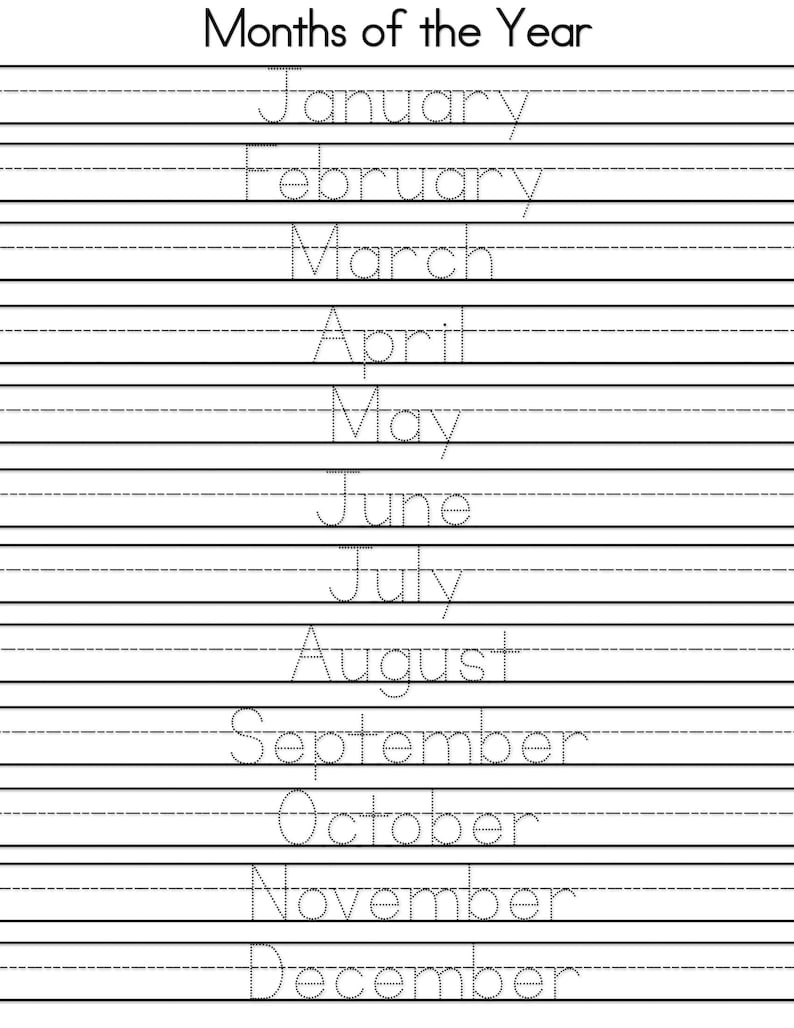 Months of the Year Writing Practice (digital Print) - Etsy