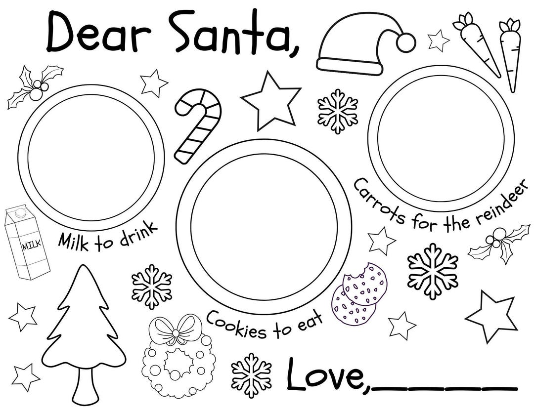 Printable Milk and Cookies for Santa Placemat, Dear Santa Coloring ...