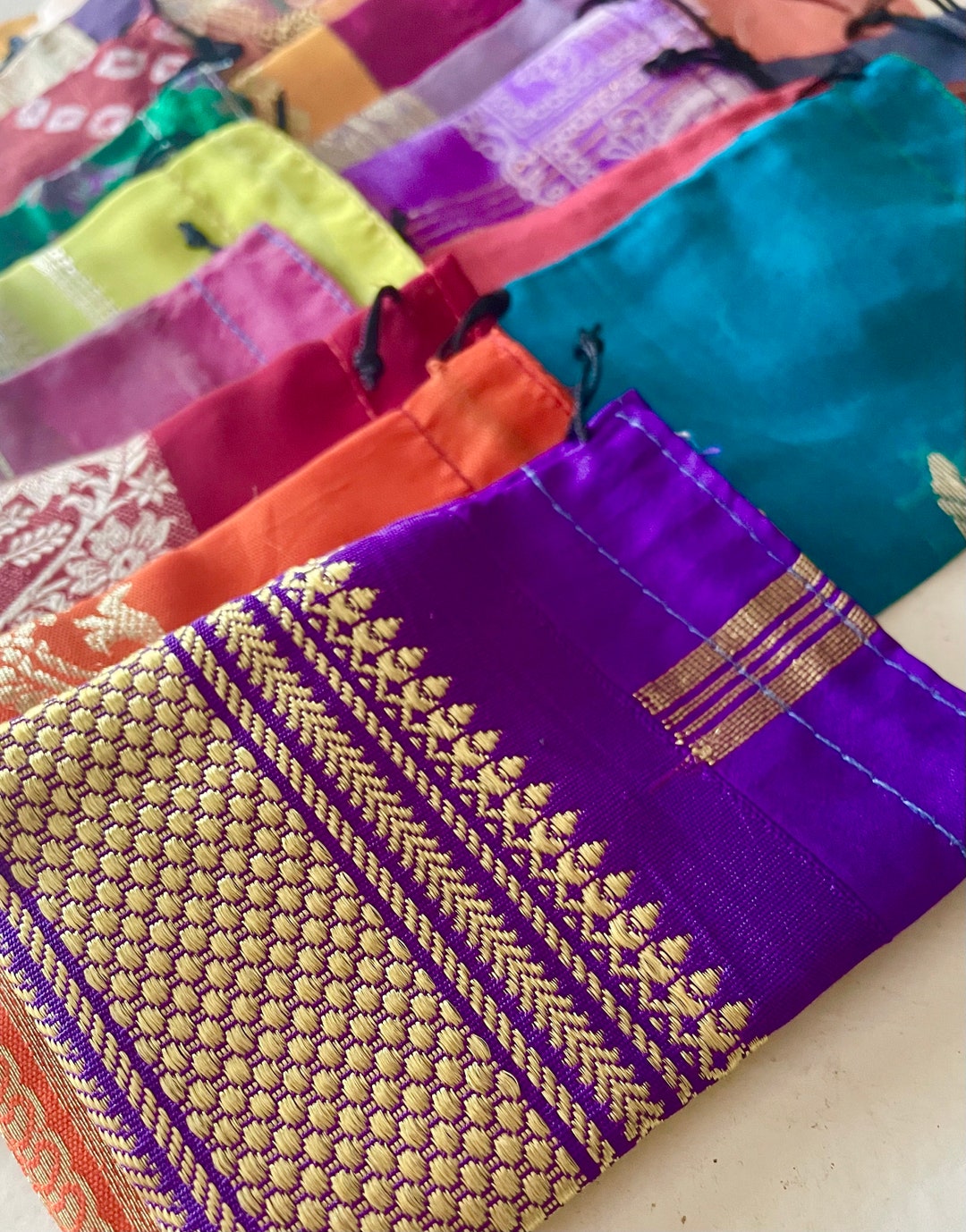 Recycled Indian Sari Bags - 4" by 3" - Eco Bohemian Chic - Silk ...