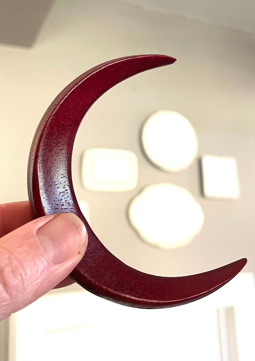 Crescent Moon in Dark Red - 3" Solid Wood - Gorgeous Shawl Pin Fork ...