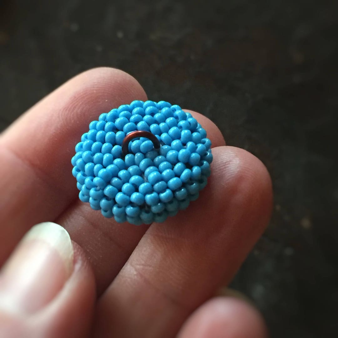 Nepal Beaded Turquoise Blue Button about 7/8 Exotic and Totally ...