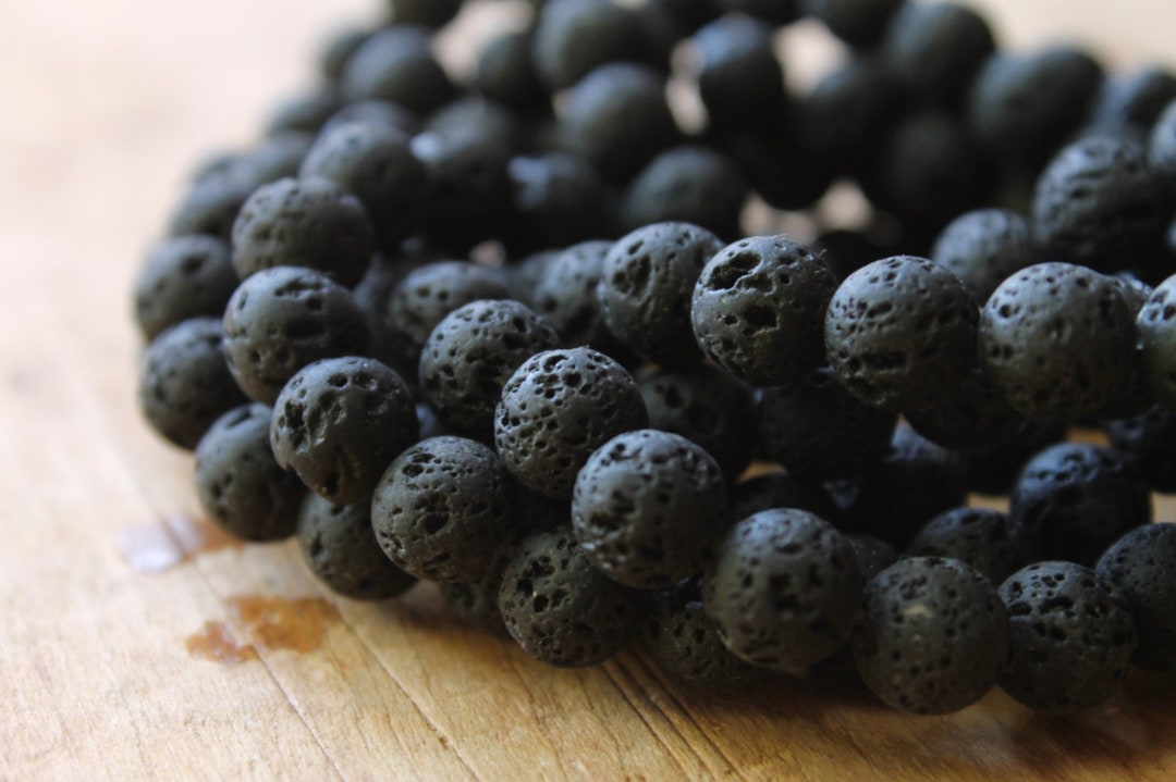 Mauna Kea 8mm Black Lava Rock Beads - Full 15" Strand - Exotic Aloha ...