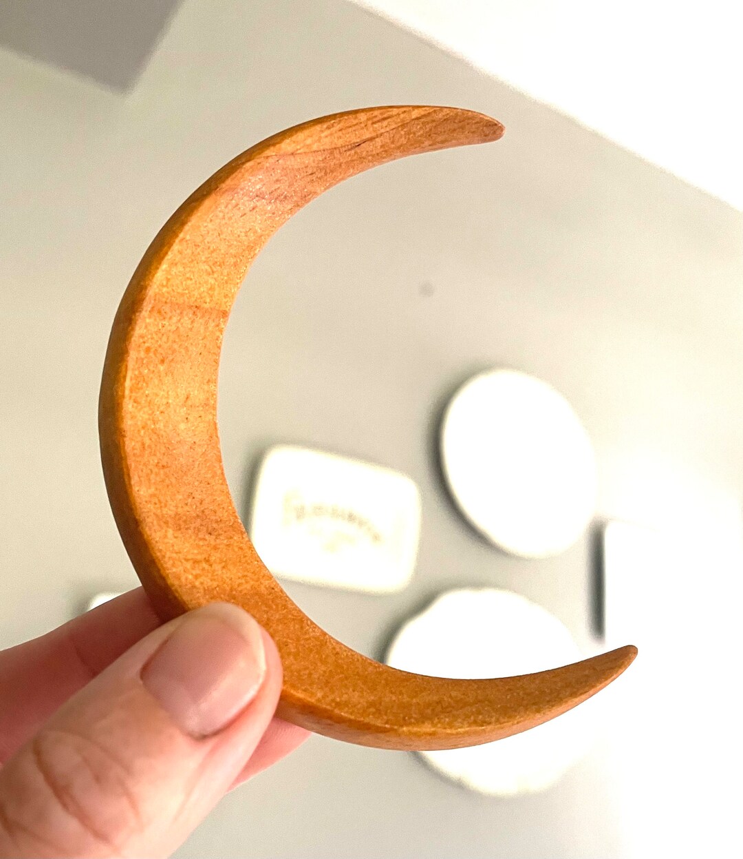 Crescent Moon in Natural Wood - 3" Solid Wood - Gorgeous Shawl Pin Fork ...