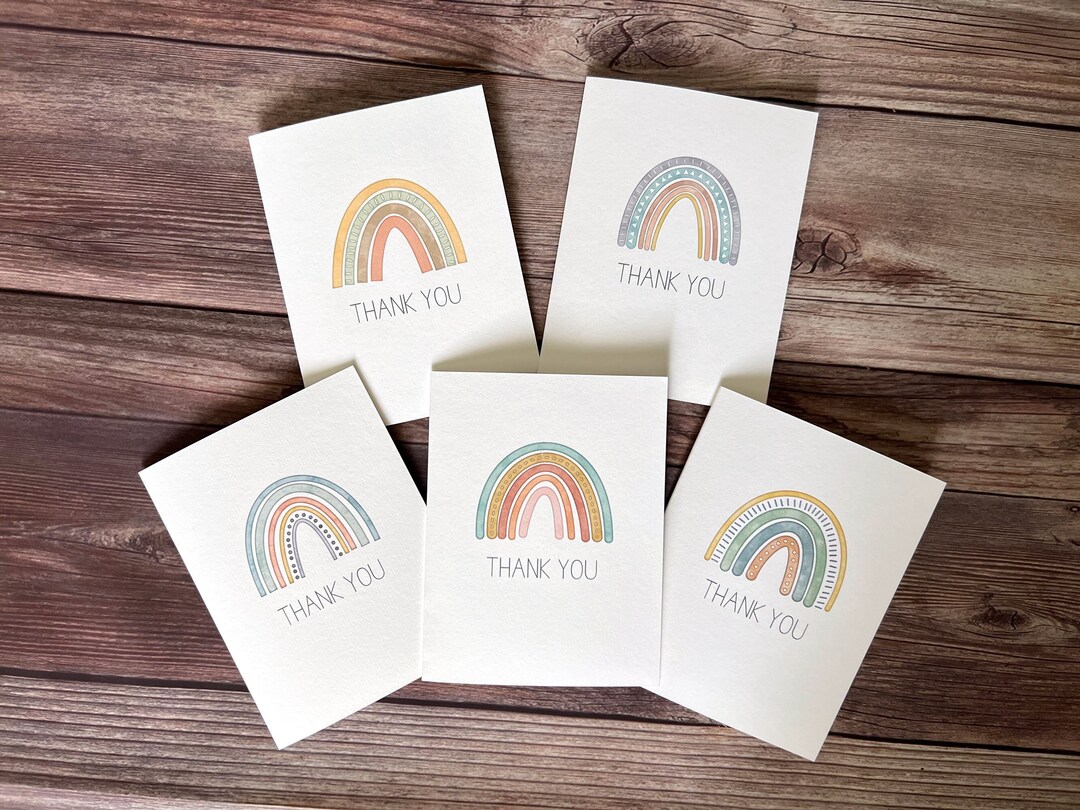 Boho Rainbow Thank You Card Set | Blank Notecard Stationery ...