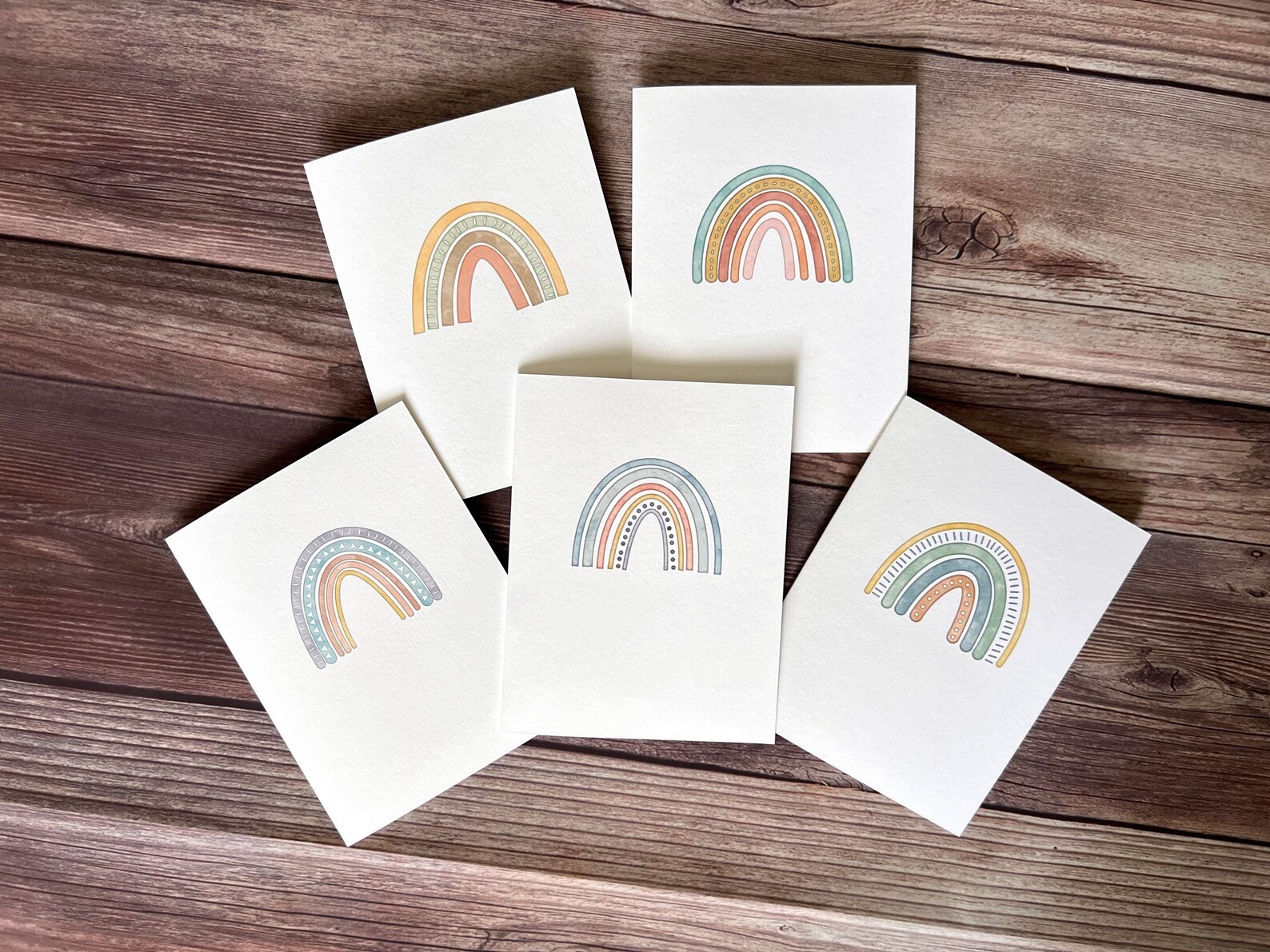 Boho Rainbow Notecard Set: Watercolor Blank Stationery - Etsy