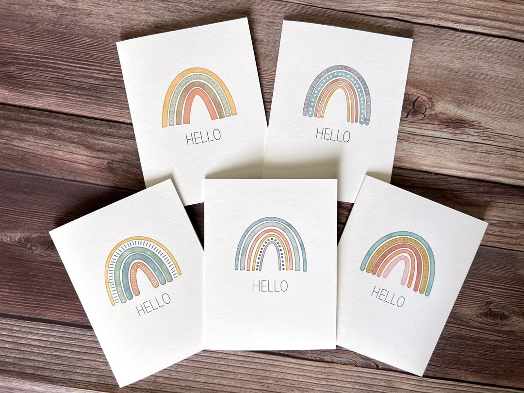Boho Rainbow Hello Card Set: Watercolor Notecards With Envelopes - Etsy