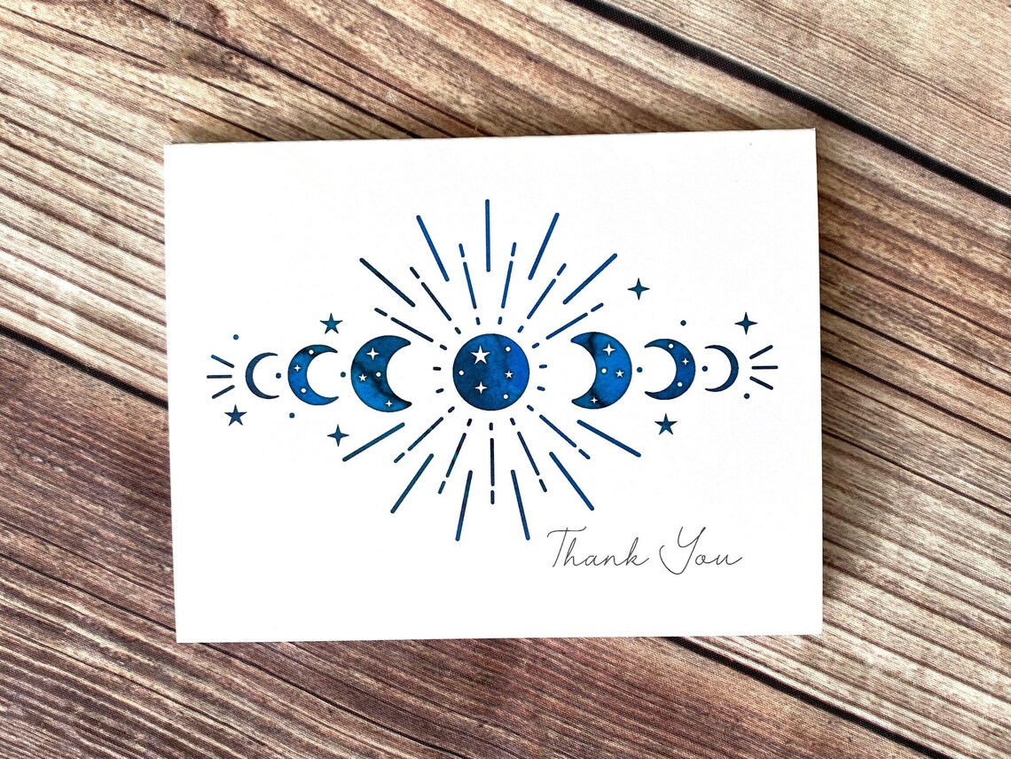 Moon Phases Thank You Cards: Watercolor Stationery Set - Etsy