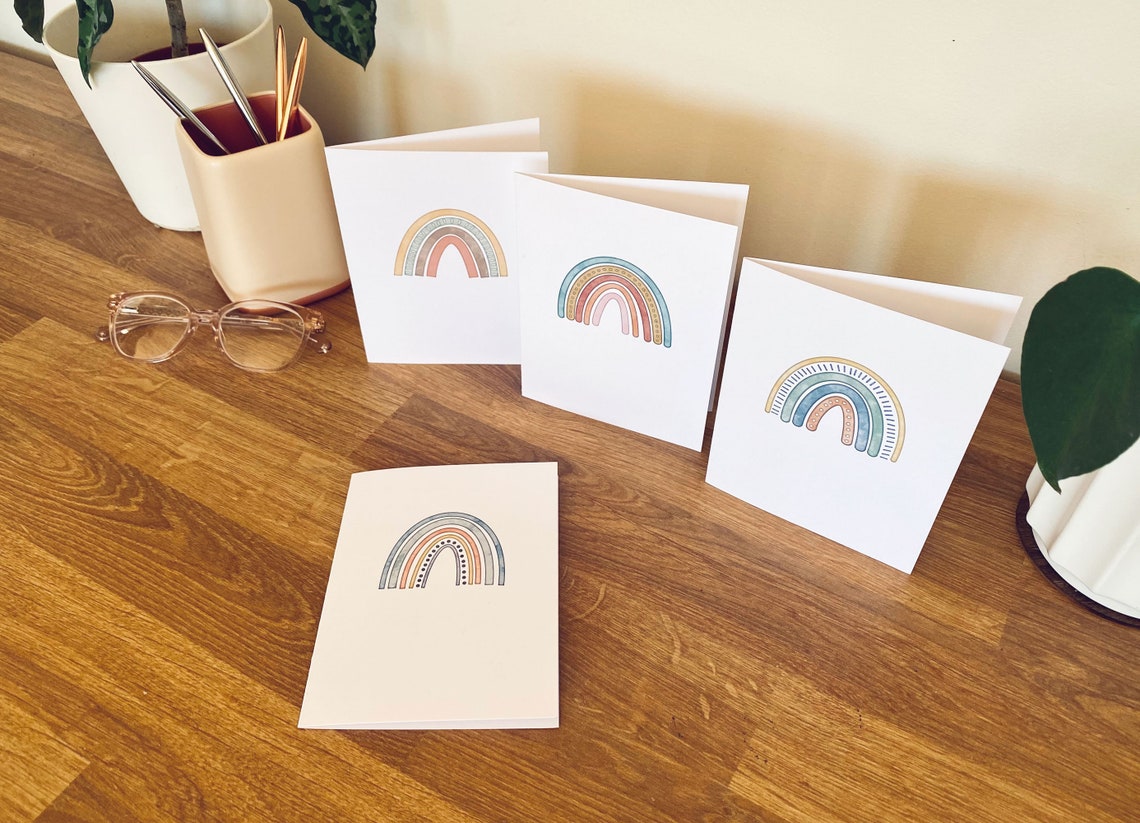 Boho Rainbow Blank Note Card Set Blank Notecard Stationery - Etsy