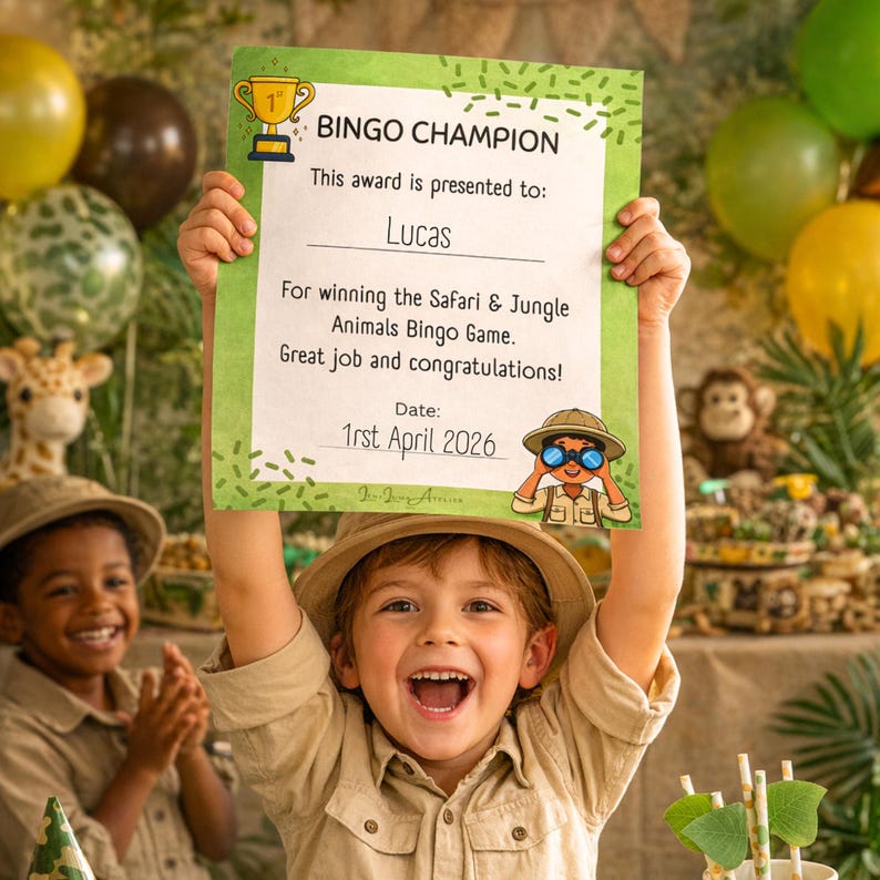 Safari Jungle Bingo Game for Kids Birthday, Printable Set, Animal Party ...