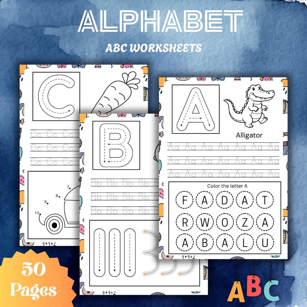 Alphabet Tracing Workbook, ABC Worksheets for Preschoolers (50 Pages ...