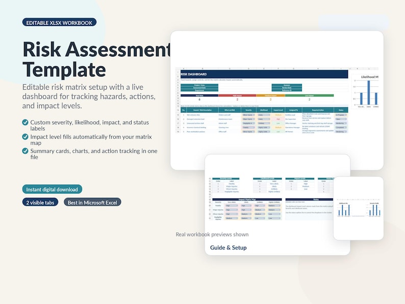 Risk Assessment Excel Template, Safety Dashboard, Risk Matrix, Hazard ...