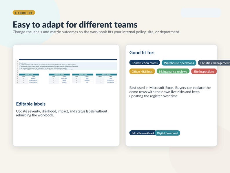 Risk Assessment Excel Template, Safety Dashboard, Risk Matrix (digital ...