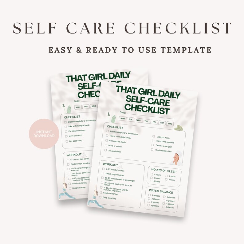 That Girl Self Care Checklist Printable, Daily Wellness Planner ...