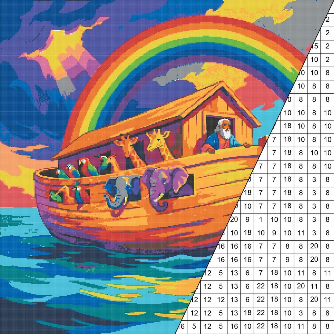 Noah's Ark Color by Number | PRINTABLE 48" Giant Poster | Watercolor ...