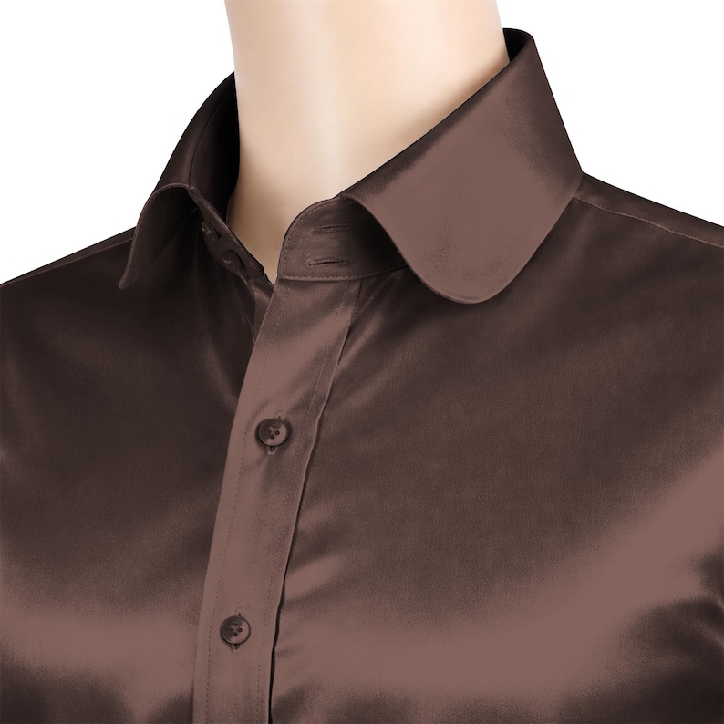 Buy Chocolate Brown Satin Men's Penny Collar Shirt 1950s Vintage ...