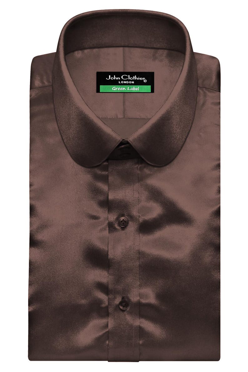Buy Chocolate Brown Satin Men's Penny Collar Shirt 1950s Vintage ...