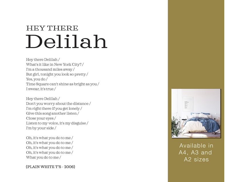 Hey There Delilah Music Lyrics Art Print ~ Plain White T's Song Poster ...