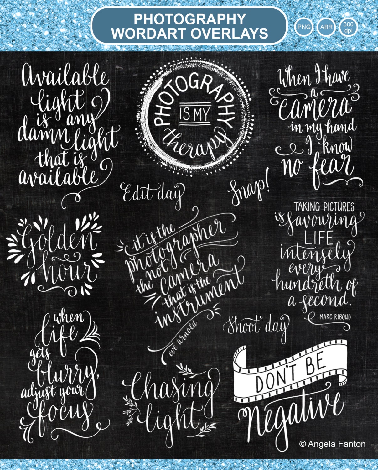 Photography Overlays Quote Clipart Hand-drawn Words Editable Digital ...