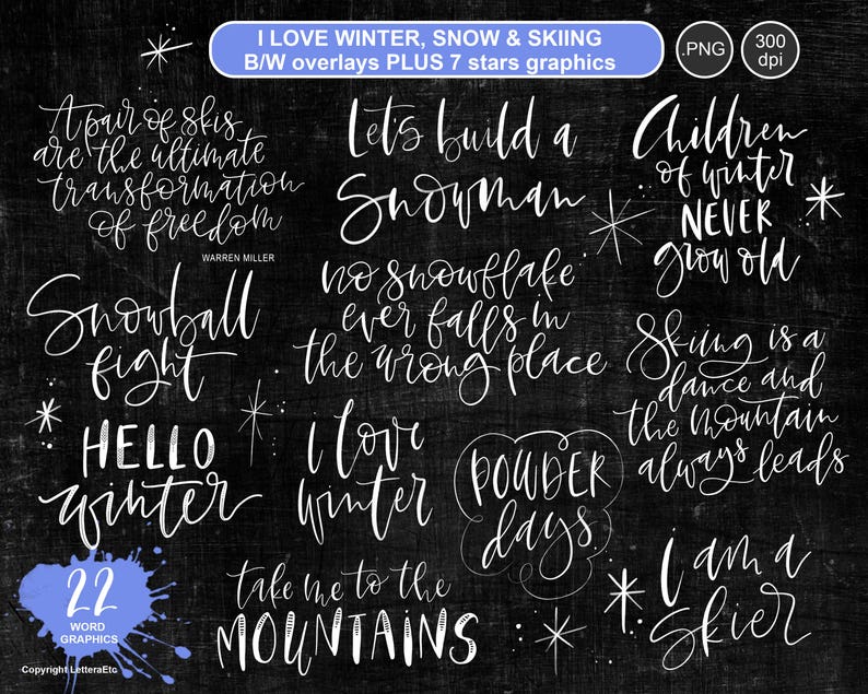 Winter Snow Skiing Overlays ~ Hand-lettered Quotations ~ Digital ...