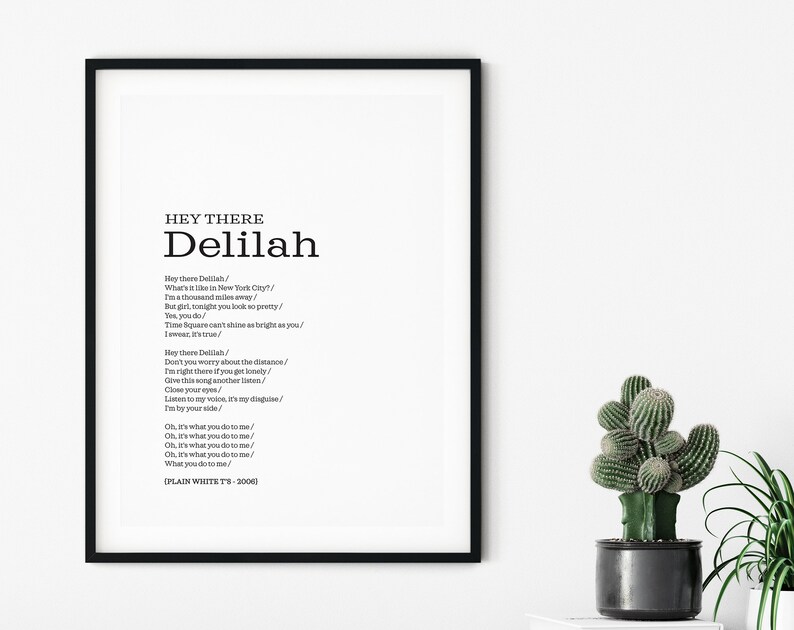 Hey There Delilah Music Lyrics Art Print ~ Plain White T's Song Poster ...