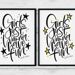Girls Just Wanna Have Fun Song Poster Hand Lettered Music Lyrics Art ...