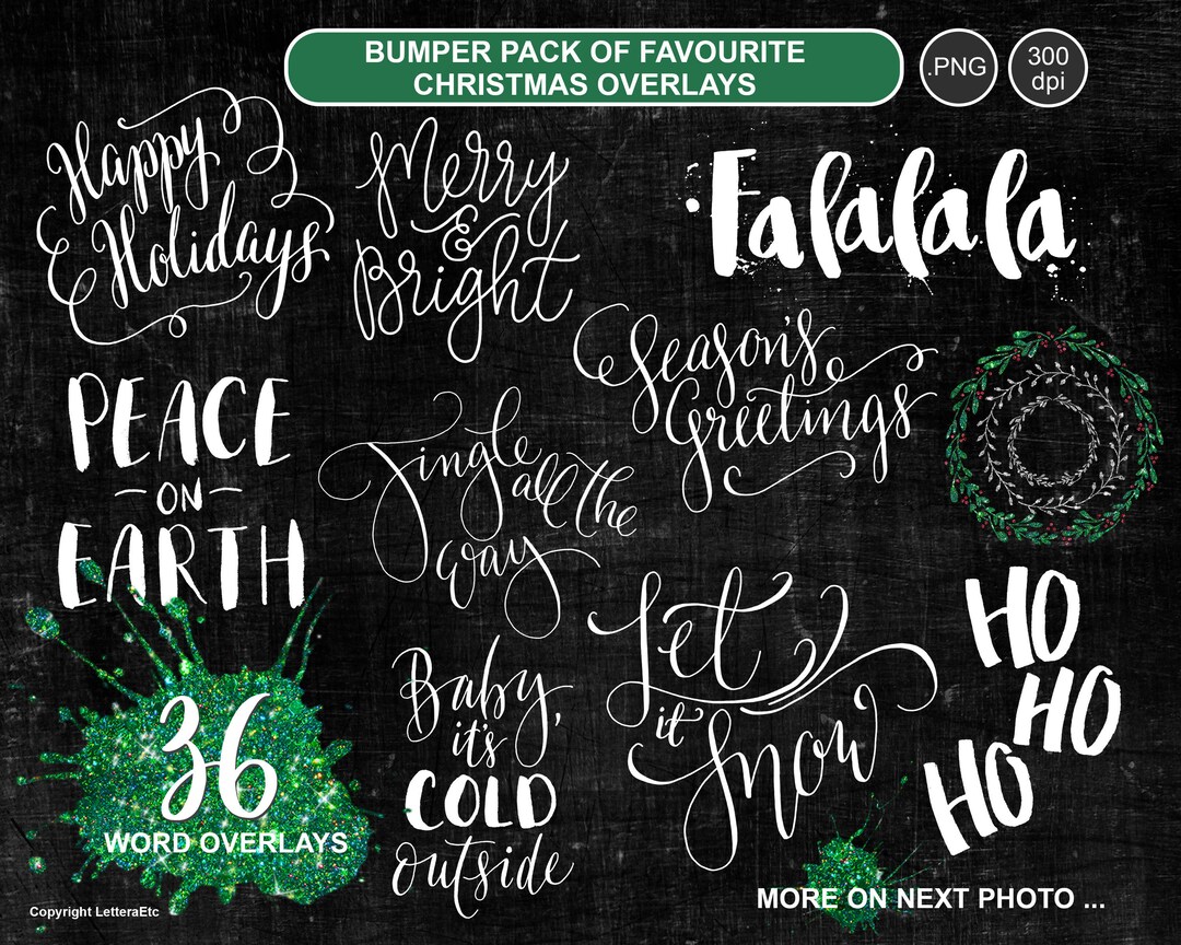 BUMPER Set Christmas Overlays ~ Digital Word Artwork ~ Holiday Graphics ...