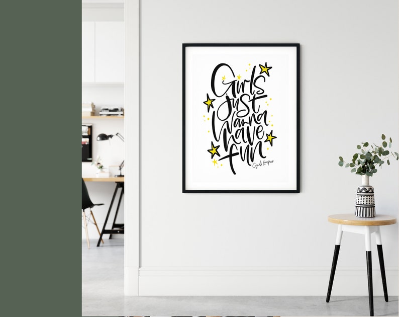 Girls Just Wanna Have Fun Song Poster Hand Lettered Music Lyrics Art ...