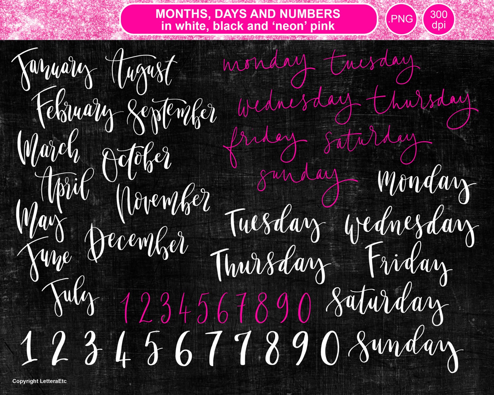 Months, Days and Numbers Overlays ~ Essential Diary Dates ~ Hand-drawn ...