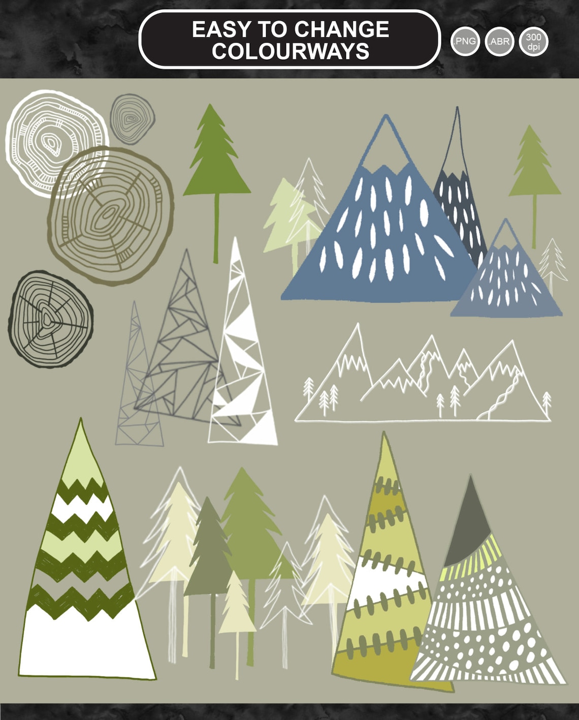 Mountain Adventure Clip Art Hand-drawn Clipart Editable Digital Stamp ...
