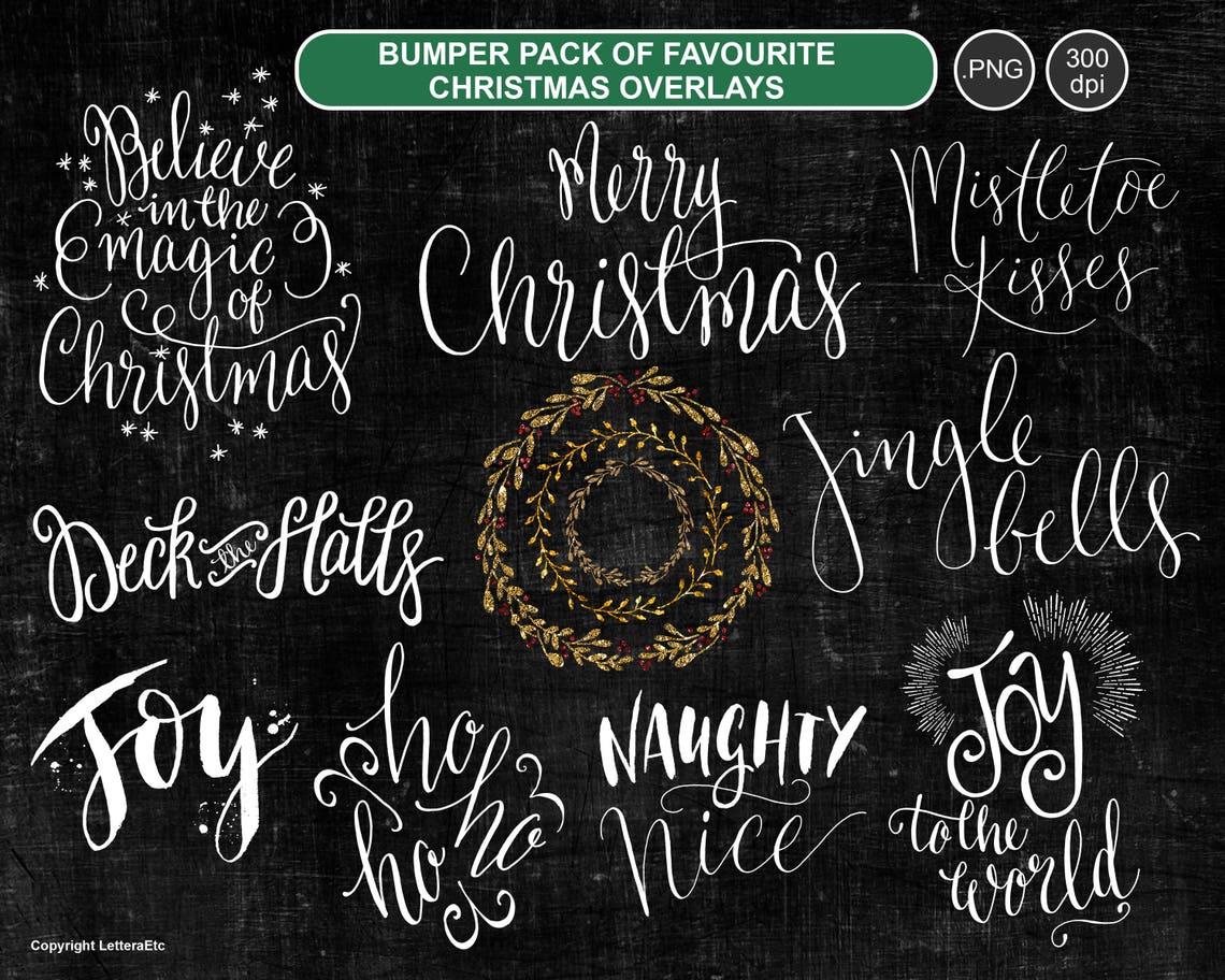BUMPER Set Christmas Overlays Digital Word Artwork Holiday - Etsy UK