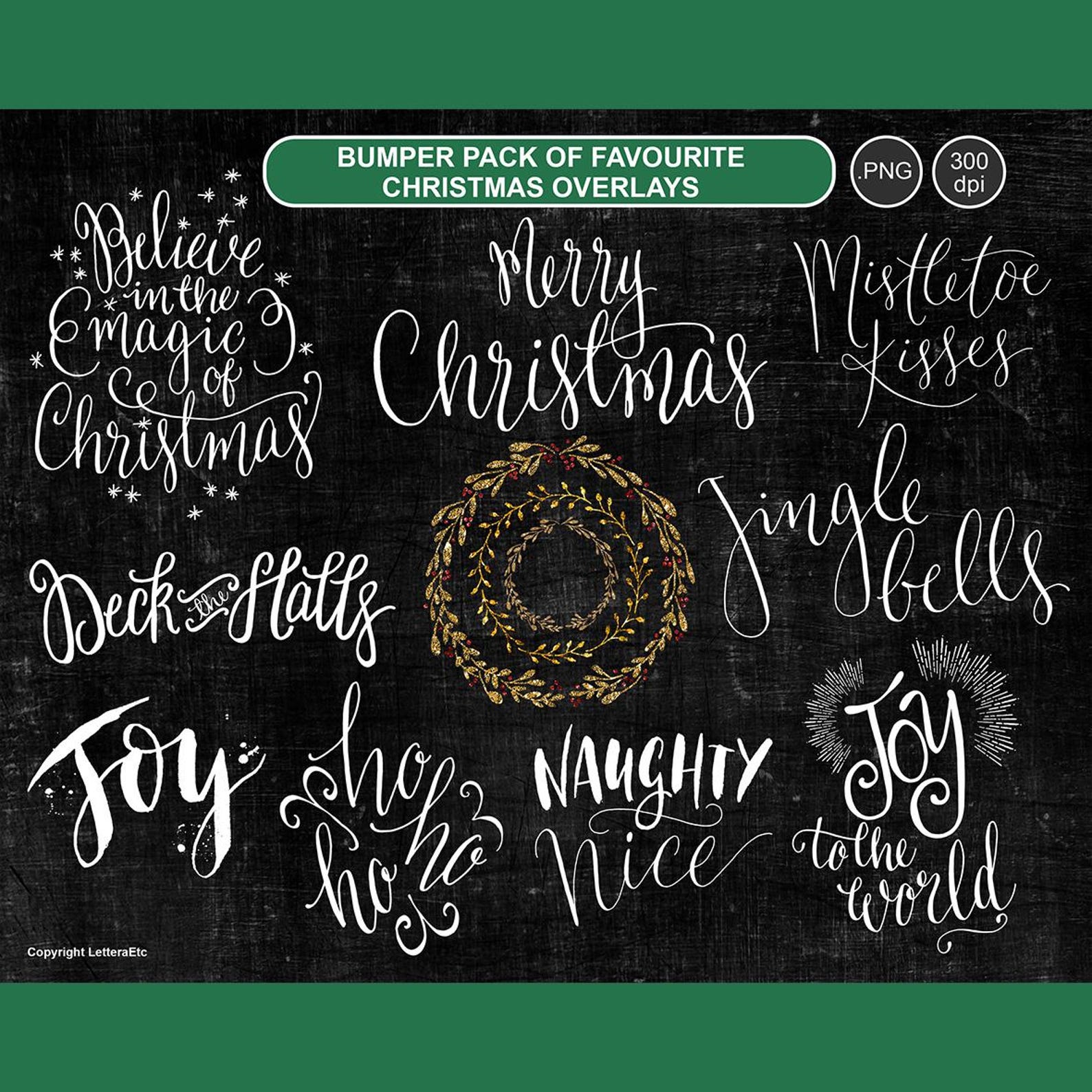 BUMPER Set Christmas Overlays ~ Digital Word Artwork ~ Holiday Graphics ...