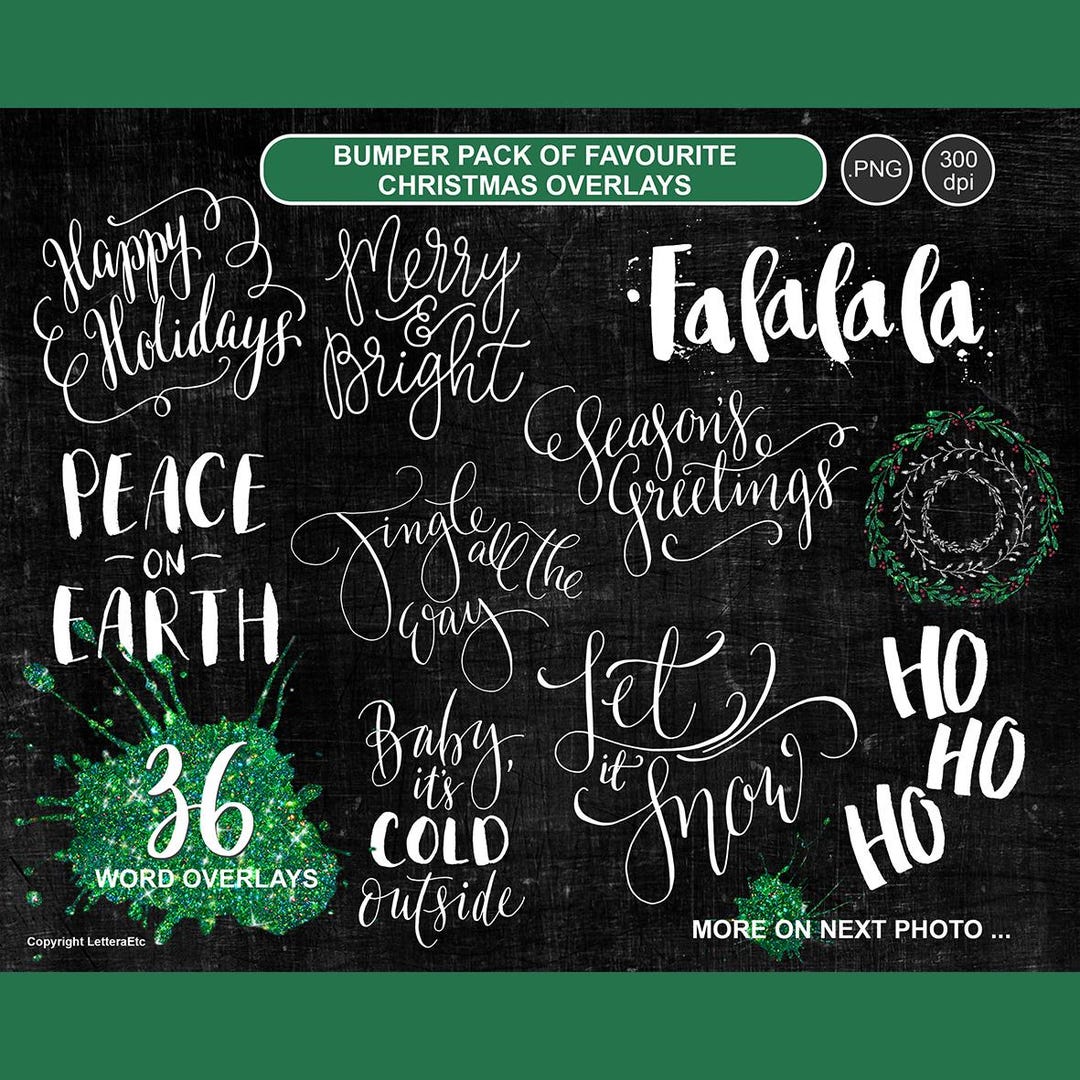 BUMPER Set Christmas Overlays ~ Digital Word Artwork ~ Holiday Graphics ...