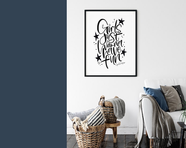 Girls Just Wanna Have Fun Song Poster Hand Lettered Music Lyrics Art ...
