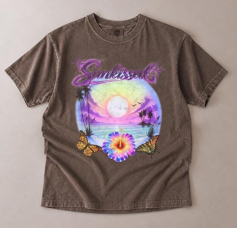 Retro Y2K Sunset Palm Tree T-shirt, Airbrush Beach Vacation Top - Etsy