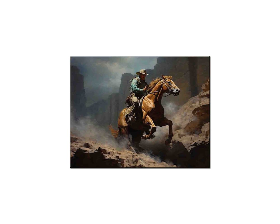 Cowboy Painting,cowboy Oil Painting,cowboy Riding With Horse,vintage ...