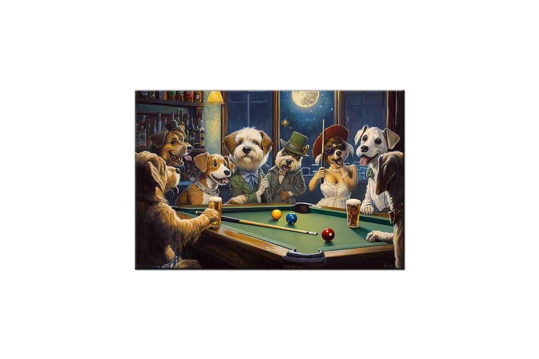 Dogs Playing Pool Print,wall Art,billiards Room Decor,playing Pool ...