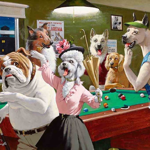 Dogs Playing Pool Billiards Oil Painting Pictures Printed on - Etsy