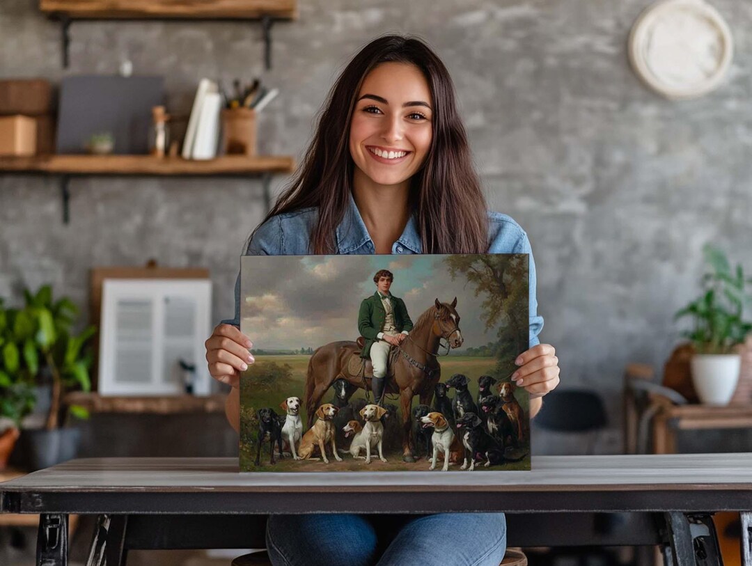 Regal Hunter Portrait Art Print,man on Horseback With Hounds,classic ...