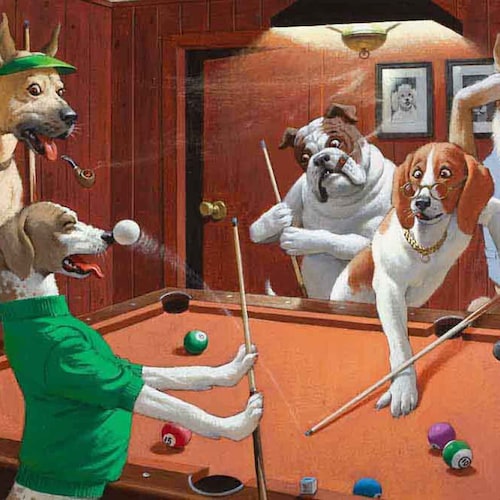 Dogs Playing Pool Billiards Oil Painting Pictures Printed on - Etsy