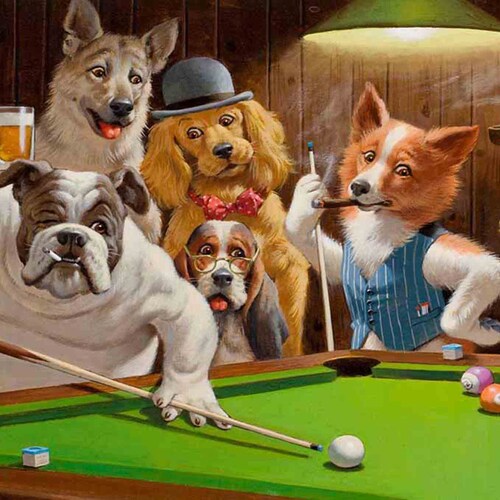 Dogs Playing Pool Billiards Oil Painting Pictures Printed on - Etsy