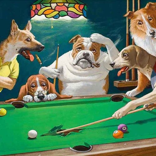 Dogs Playing Pool Billiards Oil Painting Pictures Printed on - Etsy