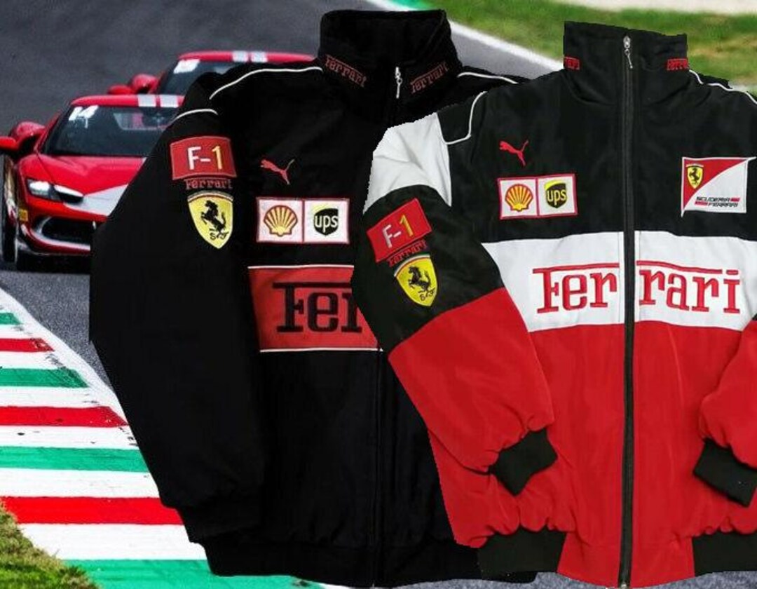 Vintage Ferrari Racing Jacket Embroidered Cotton Padded F1 Ferrari ...
