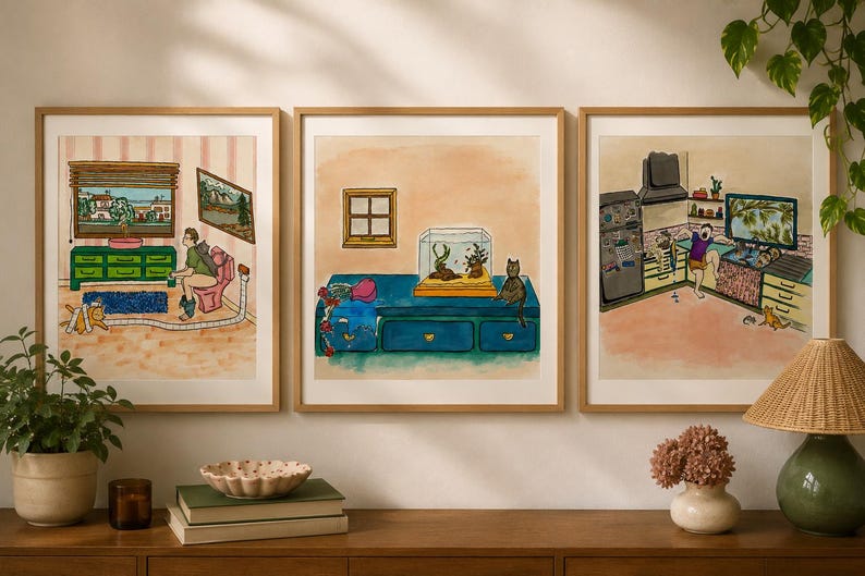 Cat Art Print - Crazy Chaos - Fish Watching - Etsy